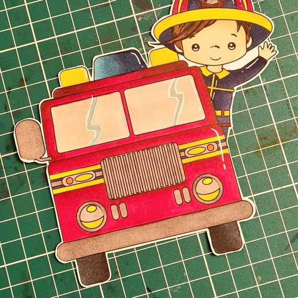Firefighter Digital Stamps. Cute Fire Truck, Fire, Ladder, Water ...