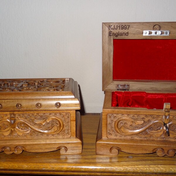 Secret Lock Wooden Box, Carved Wooden Chest, Wooden Locking Box, Wooden ...