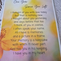 One Year Death Anniversary Grief Keepsake Card One Year Since - Etsy UK