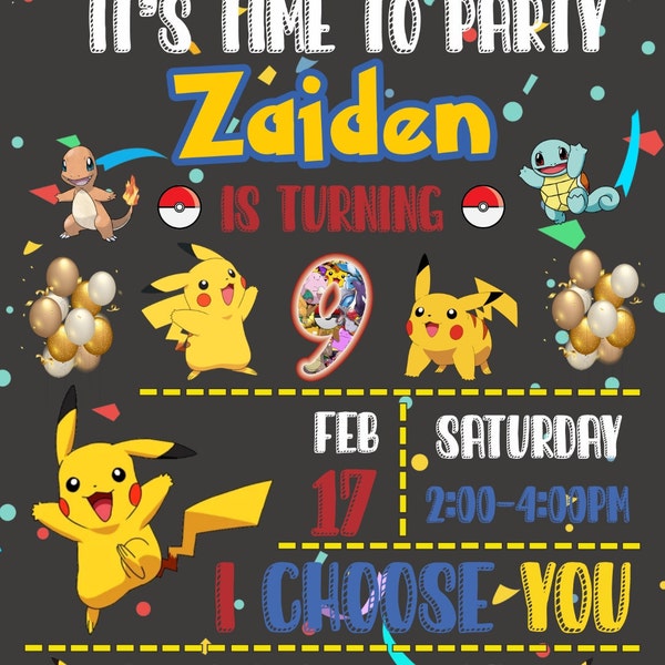 Pikachu Invitation, Pikachu Birthday Party, Pikachu Personalized ...