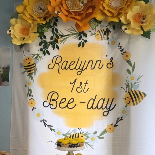 Bee Birthday Backdrop, Bumble Bee Birthday, Bee Birthday Decorations ...