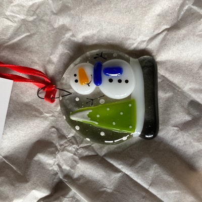 Christmas Tree Fused Glass Decoration With 2 Robins - Etsy UK