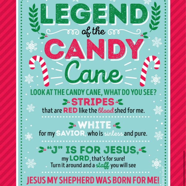 Printable Legend of the Candy Cane Tag Jesus Christmas Gift Tag Jesus ...