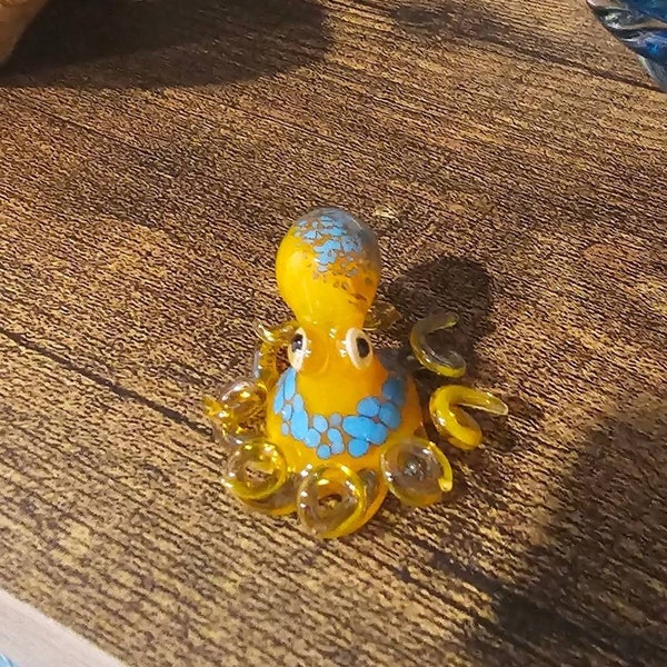 Blown Glass Orange and Blue Octopus Glass Figurine Octopus Glass Ocean ...