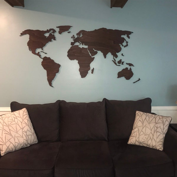 3D Wooden World Map XL With Engraved Country Borders, Floating on the ...