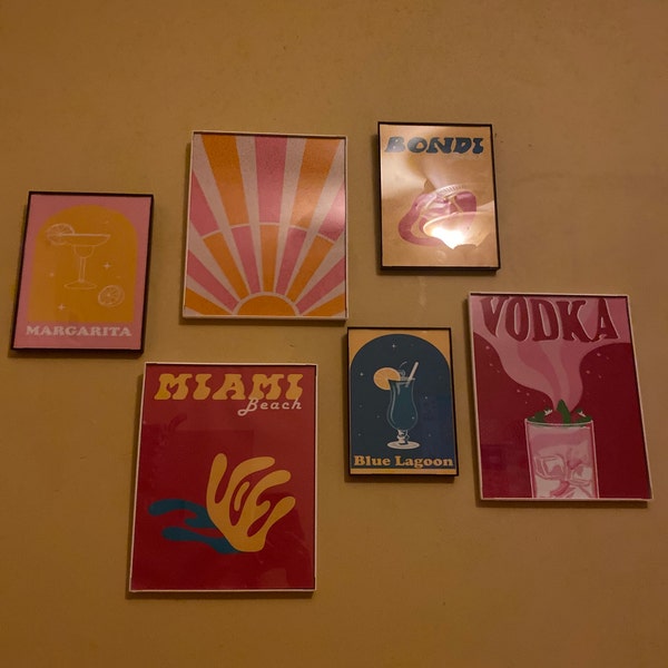 Trendy Colorful Print Set of 6, Gallery Wall Poster Bundle, Retro Bar ...