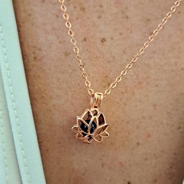 Lotus Locket Necklace/lotus Natural Stone Bead Holder Necklace ...