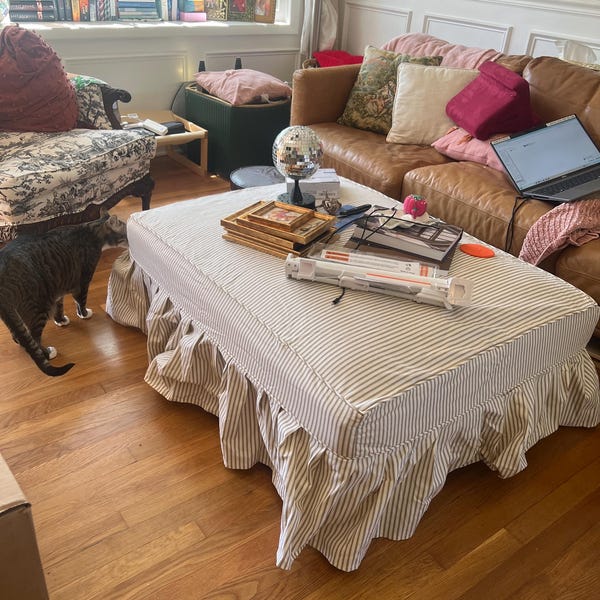 Ottoman Slipcover With Pleated Skirt Including Selected Ticking or ...