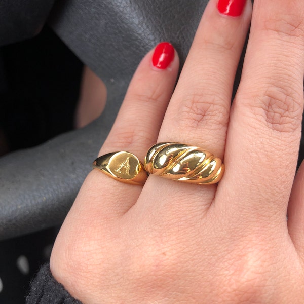 Engraved Signet Pinky Ring, 18k Gold Plated Sterling Silver ...