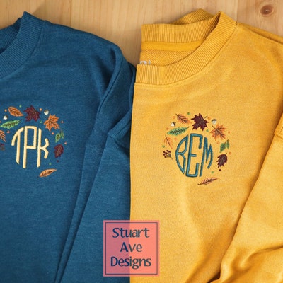 Fall Monogram Machine Embroidery Design, Autumn Leaves Embroidery ...