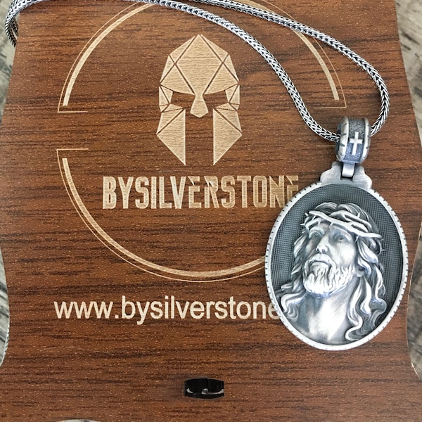 Silver Jesus Mens Necklace, Christ Jesus Solid Silver Man Medallion ...