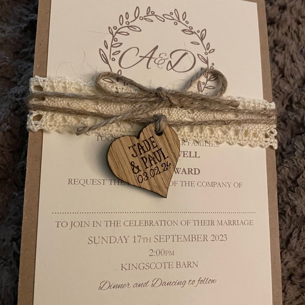 R2 - Rustic Wedding Invitation - Lace Wedding Stationery - Barn Wedding ...