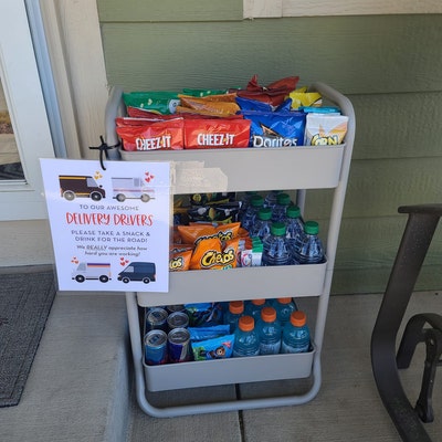 Delivery Driver Snack & Drink Sign, Mail Carrier, Packages, Essential ...