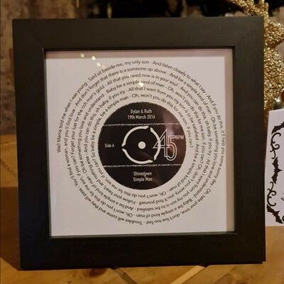 Framed Song Lyrics Gift, First Dance Keepsake, Personalised Record ...