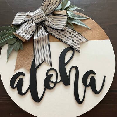 Front Door Decor Cream Aloha Round Wood Sign Front Door Wreath Wood ...
