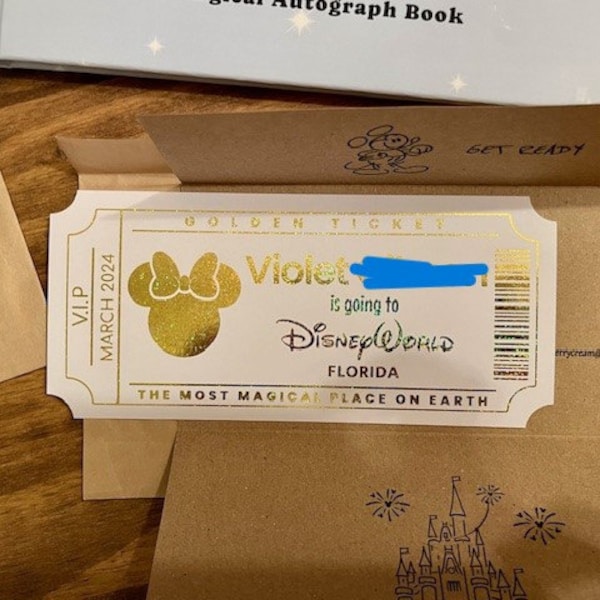 Professional Gold Foil Disney Reveal Gift Surprise Ticket With Greeting ...