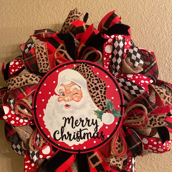 Leopard Santa Christmas Wreath, Leopard Print Christmas Wreath ...