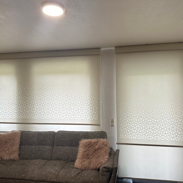 Patterned Laser Cut Double Mechanism Tulle and Roller Blinds Curtain ...