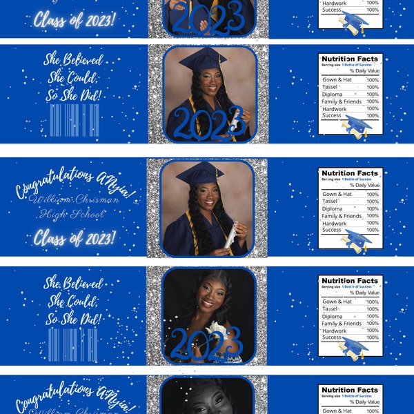 Graduation Water Bottle Label Template With Photo (self-edit Using ...