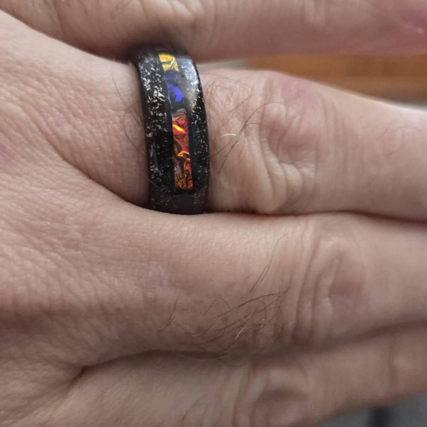 Muonionalusta Meteorite Shavings Tungsten Ring With Dichrolam Galaxy ...