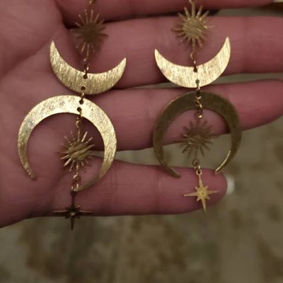 Solar Blaze Earrings Long Dangle Drop Earrings Shoulder Length Sunburst ...