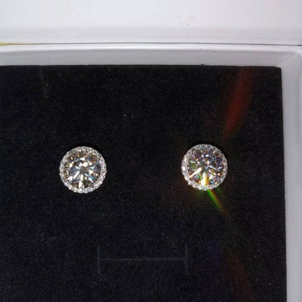 VVS1 Moissanite Halo Stud Earrings With Screw Back, Iced Out Lab Grown ...