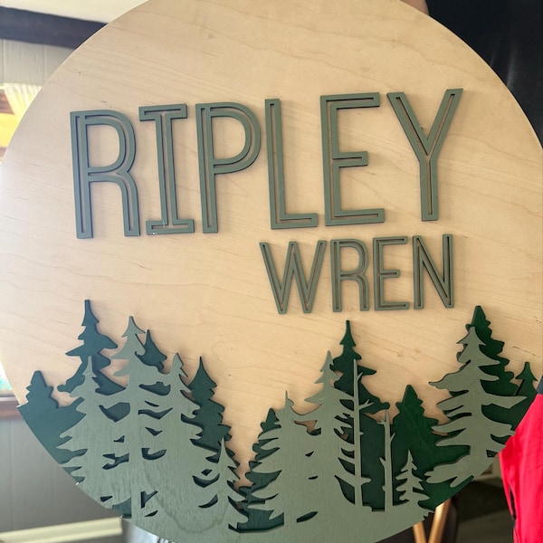 Custom Pine Tree Name Sign, Layered Wood Woodland Nursery Decor - Etsy