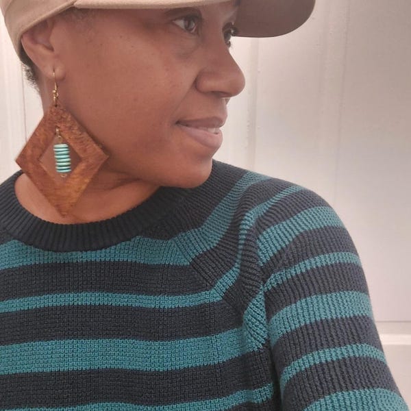 2 Piece Large Black & Natural Push Back Wood Earrings, Geometric Wood ...