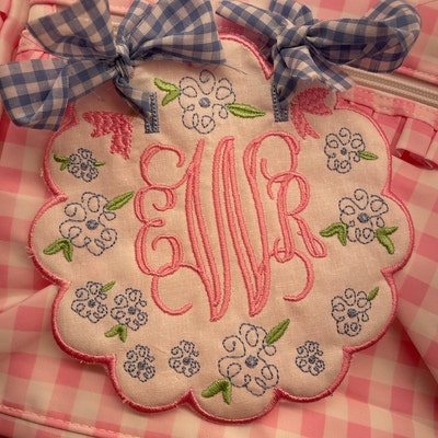 Floral Scallop Monogram ITH Frame Bag Tag Applique in the Hoop Stroller ...