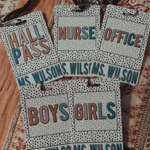 Boho Vibes Theme Classroom Hall Passes for Teachers, Personalized, Set ...