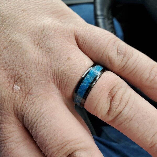 Blue Moon Glow Ring, Black Ceramic Ring With Moonstone and Glowing Blue ...