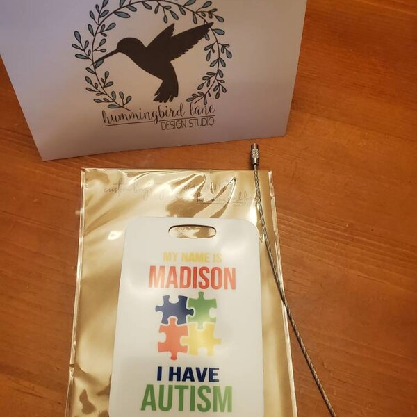 Autism Bag Tag, Autism Alert Tag, Personalized Bag Tag, Autism Hang Tag ...