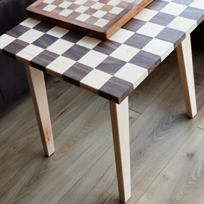 Handmade Chess Table, Chess Board With Walnut and Chestnut, Wooden ...