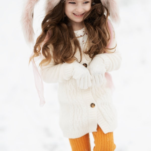 Dusty Pink Fur Bunny Rabbit Hat/ Bonnet for Kids and Toddlers.props ...