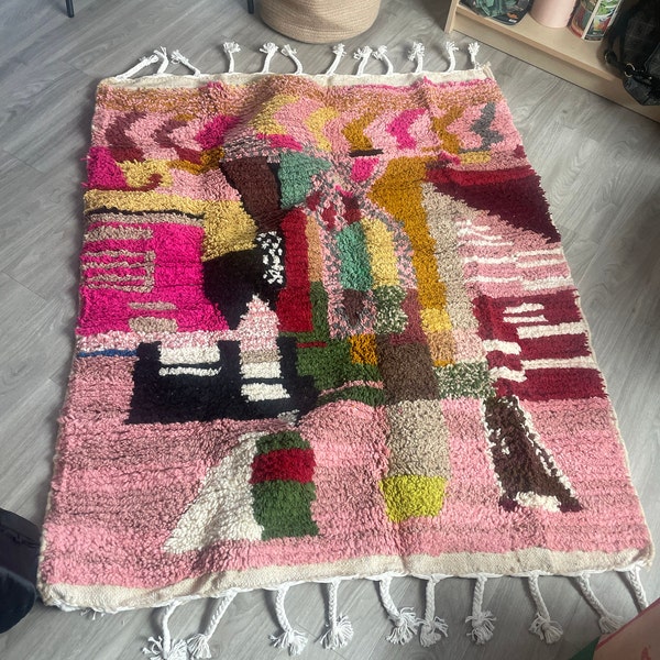 Amazing Moroccan Pink Rug - Custom Bohemian Rugs - Wool Rug Green ...