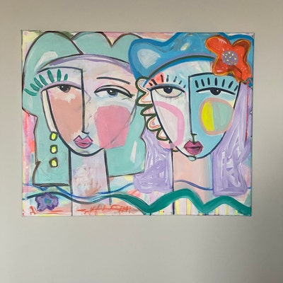 Green Abstract Face Art Woman Face Painting Original Art Woman Painting ...