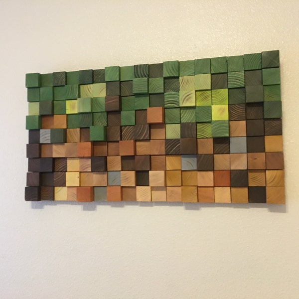 Minecraft Wood Wall Art, Wood Wall Decor, Wooden Mosaic, Abstract Wood ...