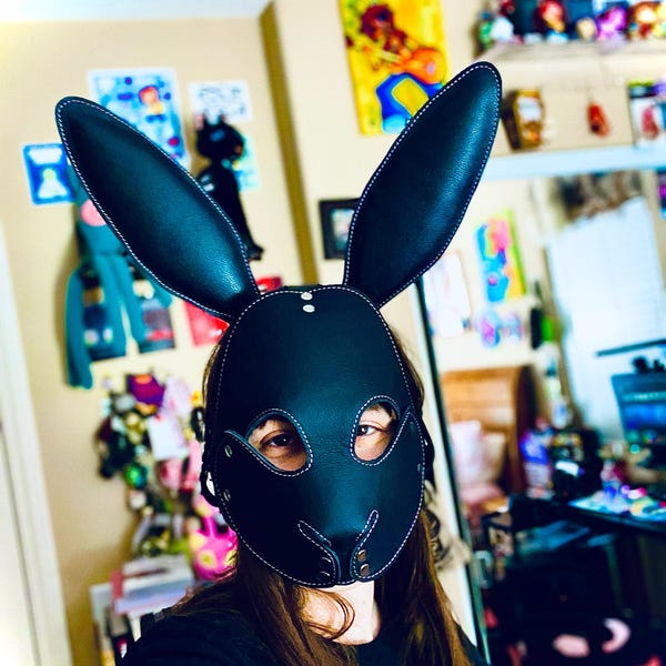 Black Leather Bunny Rabbit Pet Play Hood With Pink Stitching - Etsy