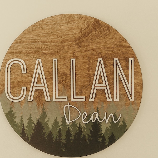 3D Name Sign Pine Tree Mountain Decor, Personalized Wooden Name Sign ...