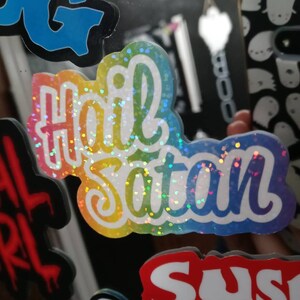 Holographic 90s Nostalgia Inspired Hail Satan Vinyl Sticker - Etsy