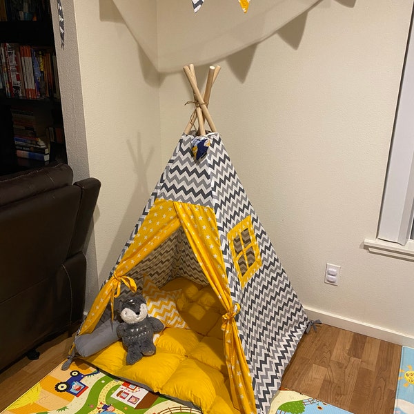Teepee for Kids Customized From Cotton Yellow Stars Gray Chevron ...