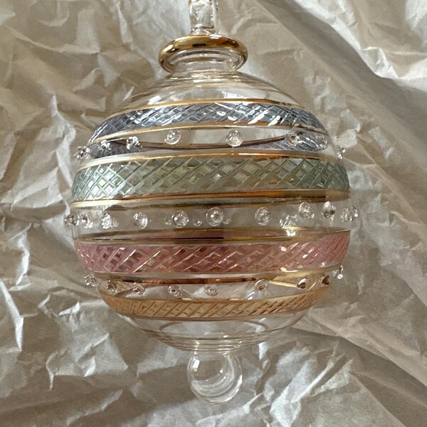 Crisscross Design, Multi-colored, Christmas Ball Ornament, Handblown ...