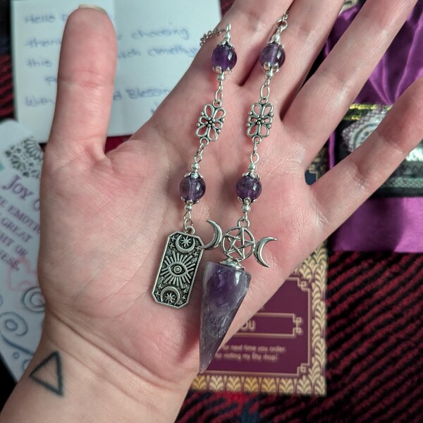 Quartz Pendulum Divination Tool, Triple Moon Pentagram Witch Pendulum ...
