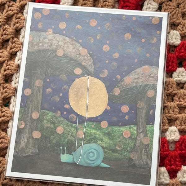 Firefly, Snail and Mushroom Art Print, Colorful Whimsical Animal ...