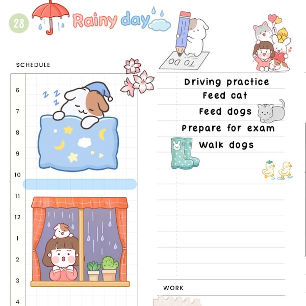 Cute Rainy Day Digital Stickers | Hand Drawn Umbrella Goodnotes ...