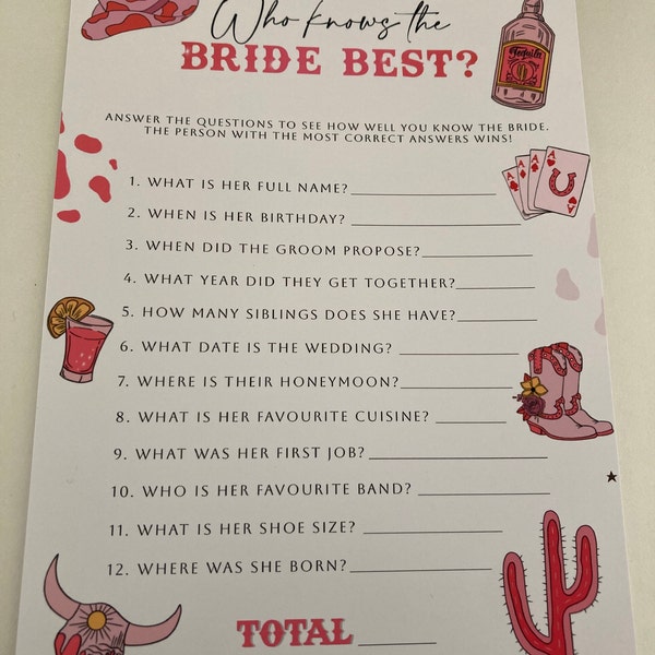 Hen Party Games, Who Knows the Bride Best, Last Rodeo Hen Party ...