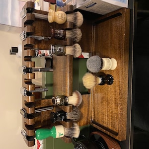 Safety Razor and Shaving Brush Stand Double Decker Wooden, Room for ...