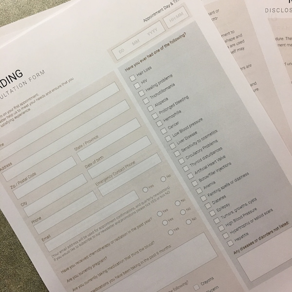Makeup Artist Forms Client Intake Form Client Record Cards Face
