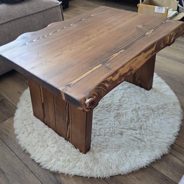 LINA Angled Legs Waney Edge Chunky Coffee Table Solid Rustic Wood - Etsy