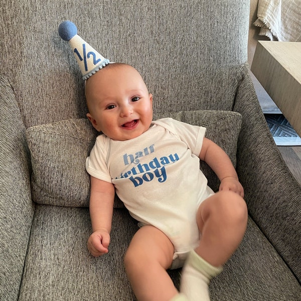 Half Birthday Boy Infant Baby Rib Bodysuit | Halfy Birthday Outfit ...